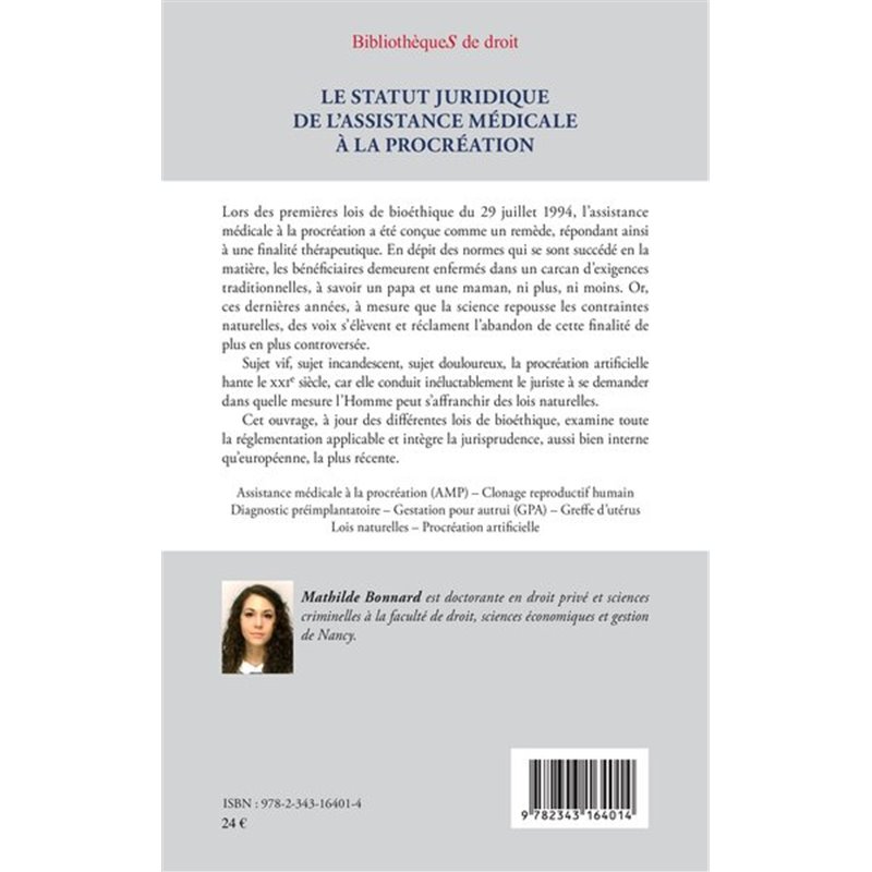 Le statut juridique de l'assistance médicale à la procréation ...