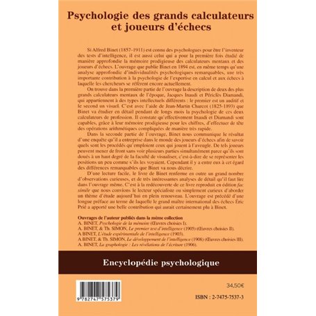 Psychologie des grands calculateurs et joueurs d'échecs - Alfred Binet ...