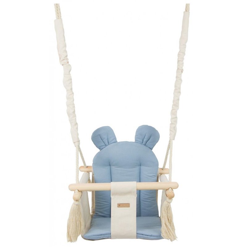 Balançoire bascule bois coton crème, bleu clair