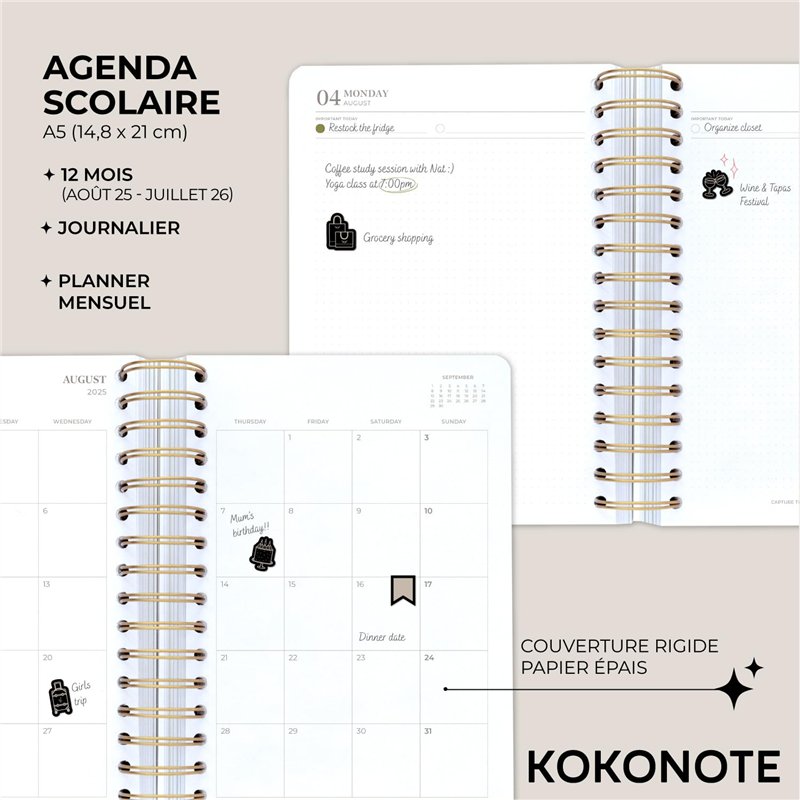 Kokonote - Agenda Journalier 2025 2026 | Agenda Scolaire 202 | Isleden