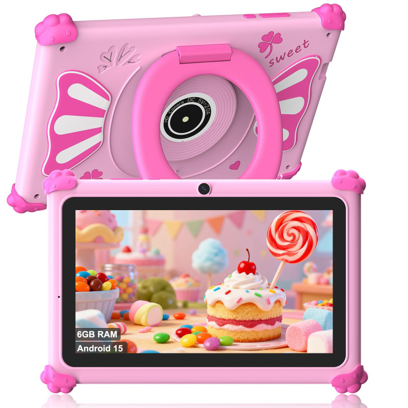 ascrecem Tablette Enfants 7 Pouces Android 15 Tablette pour Enfant avec 2.4G+5G WiFi6 Penta Core ...